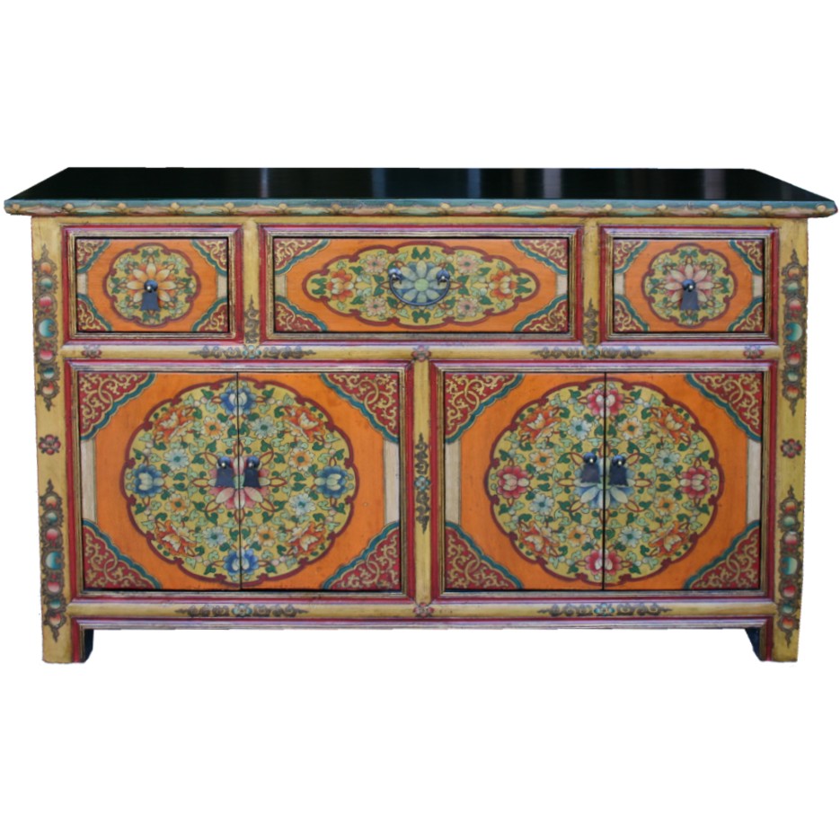 Tibetan Sideboard with Painted Flora