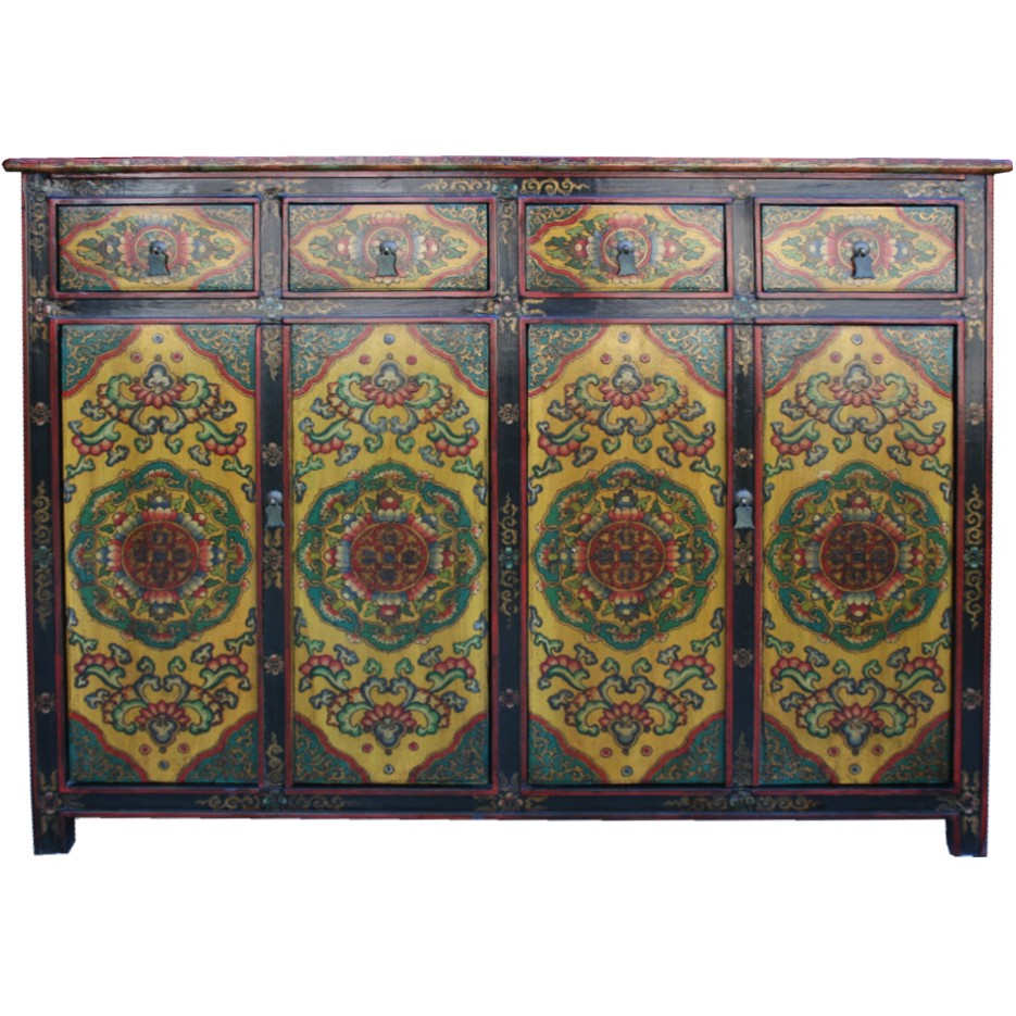Tibetan Cabinet with Flora and Tibetan Symbol Painted
