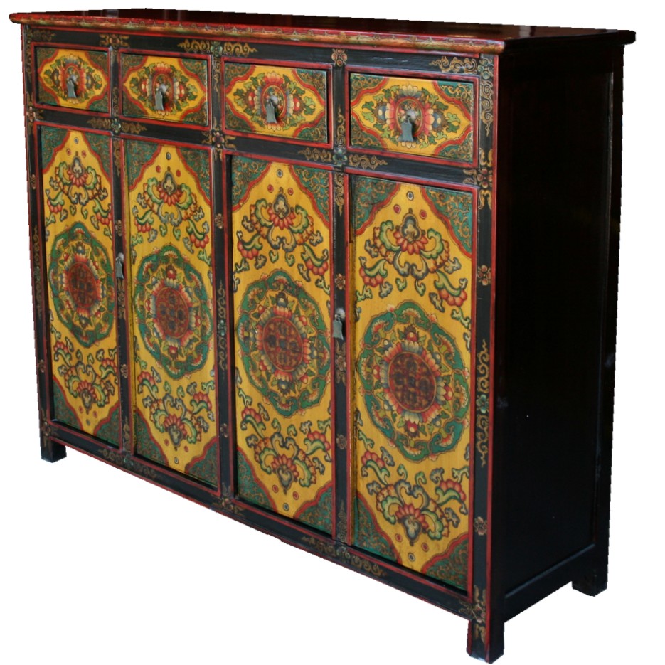 Tibetan Cabinet with Flora and Tibetan Symbol Painted