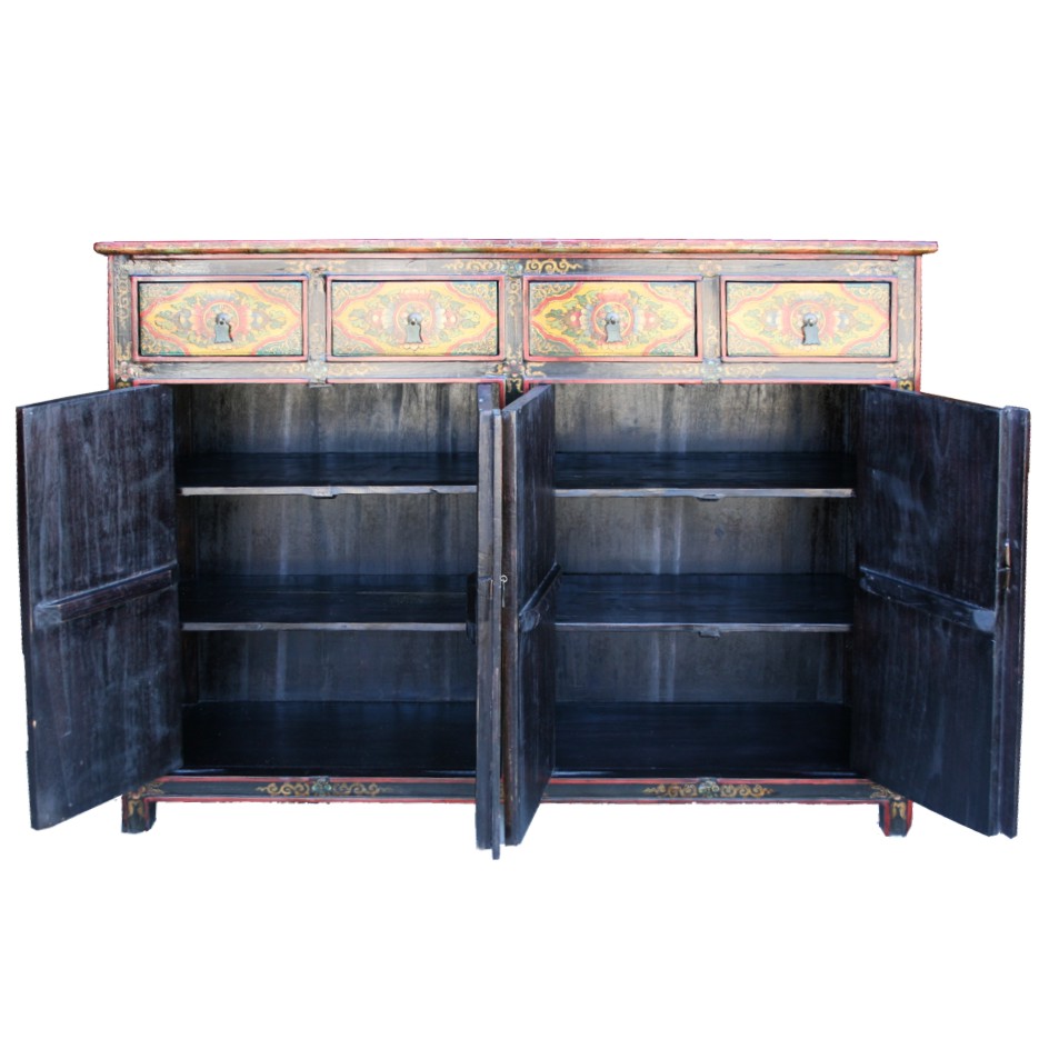 Tibetan Cabinet with Flora and Tibetan Symbol Painted