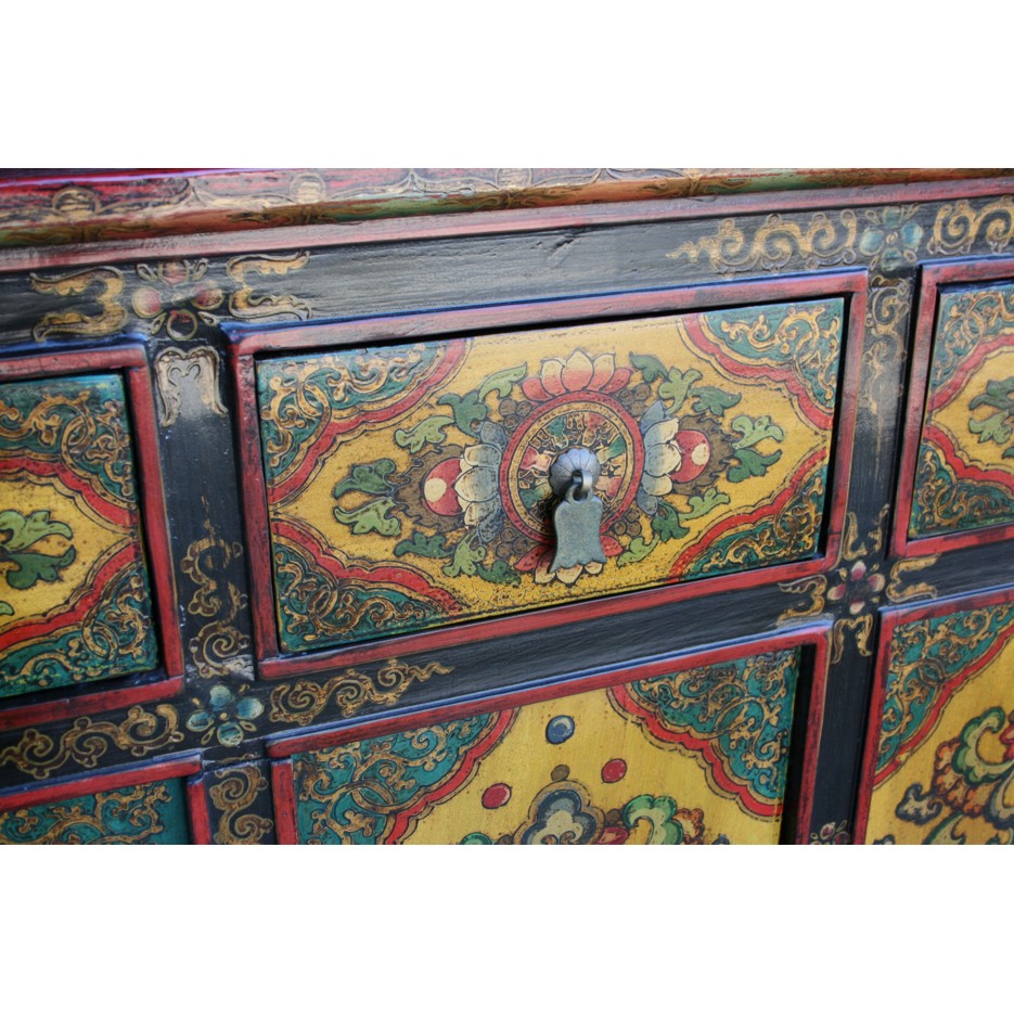 Tibetan Cabinet with Flora and Tibetan Symbol Painted