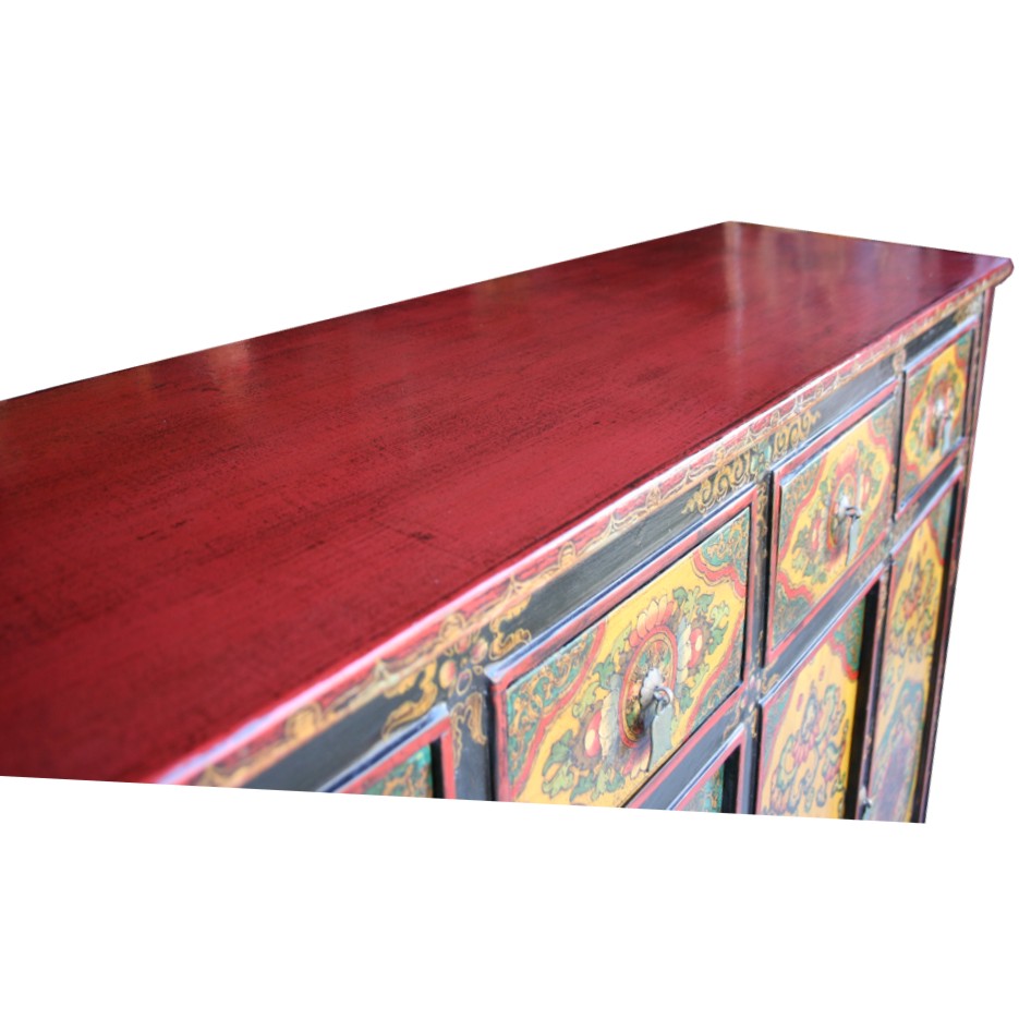 Tibetan Cabinet with Flora and Tibetan Symbol Painted
